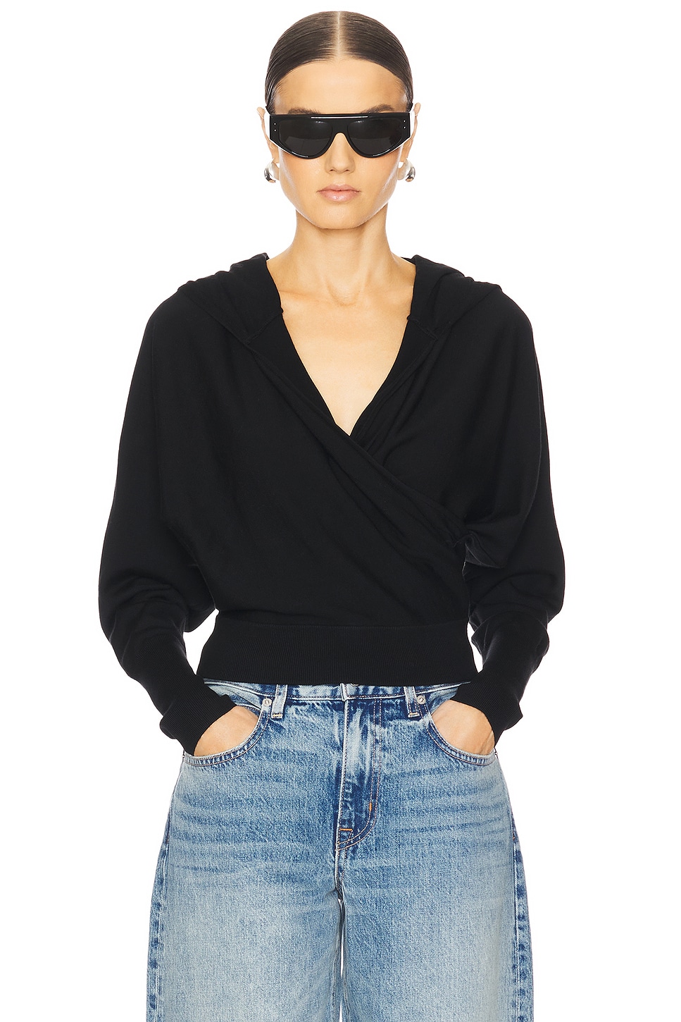 SIMKHAI Riley Wrap Hoodie in Black | REVOLVE