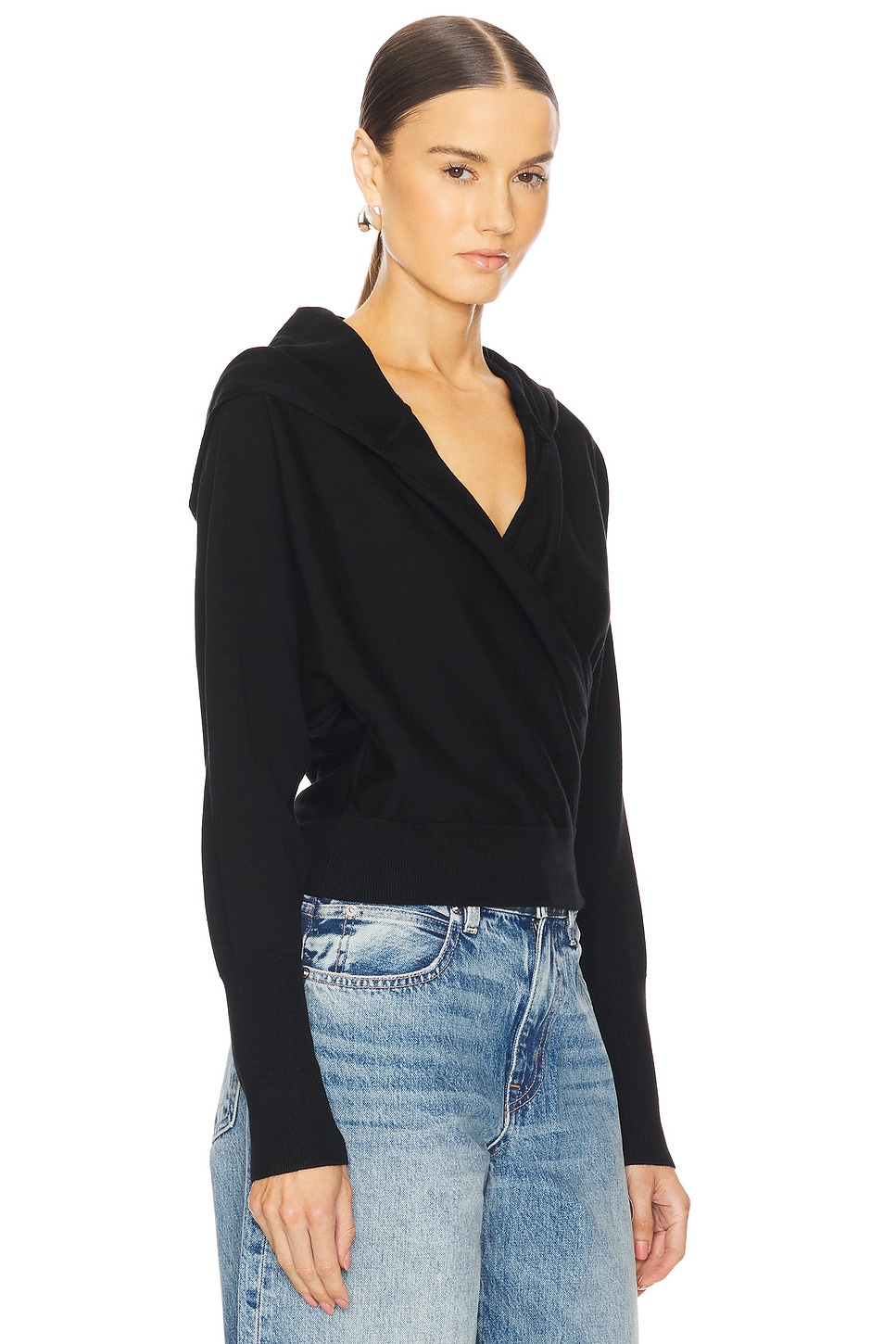 SIMKHAI Riley Wrap Hoodie in Black | REVOLVE