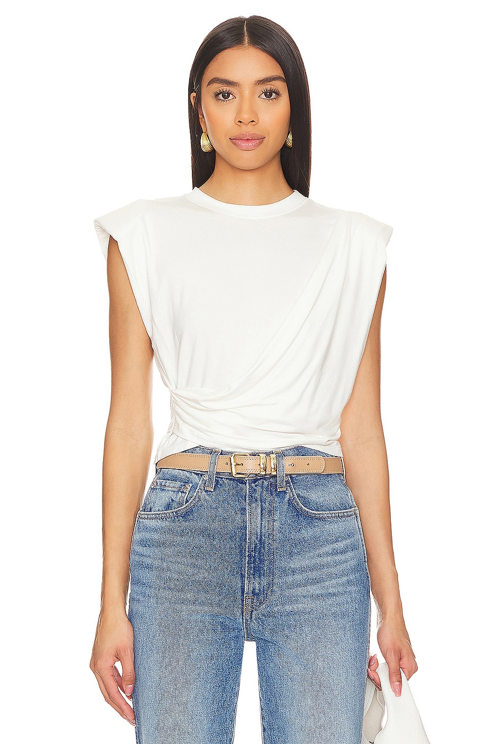 SIMKHAI Estelle Clean Crop T Shirt in White | REVOLVE