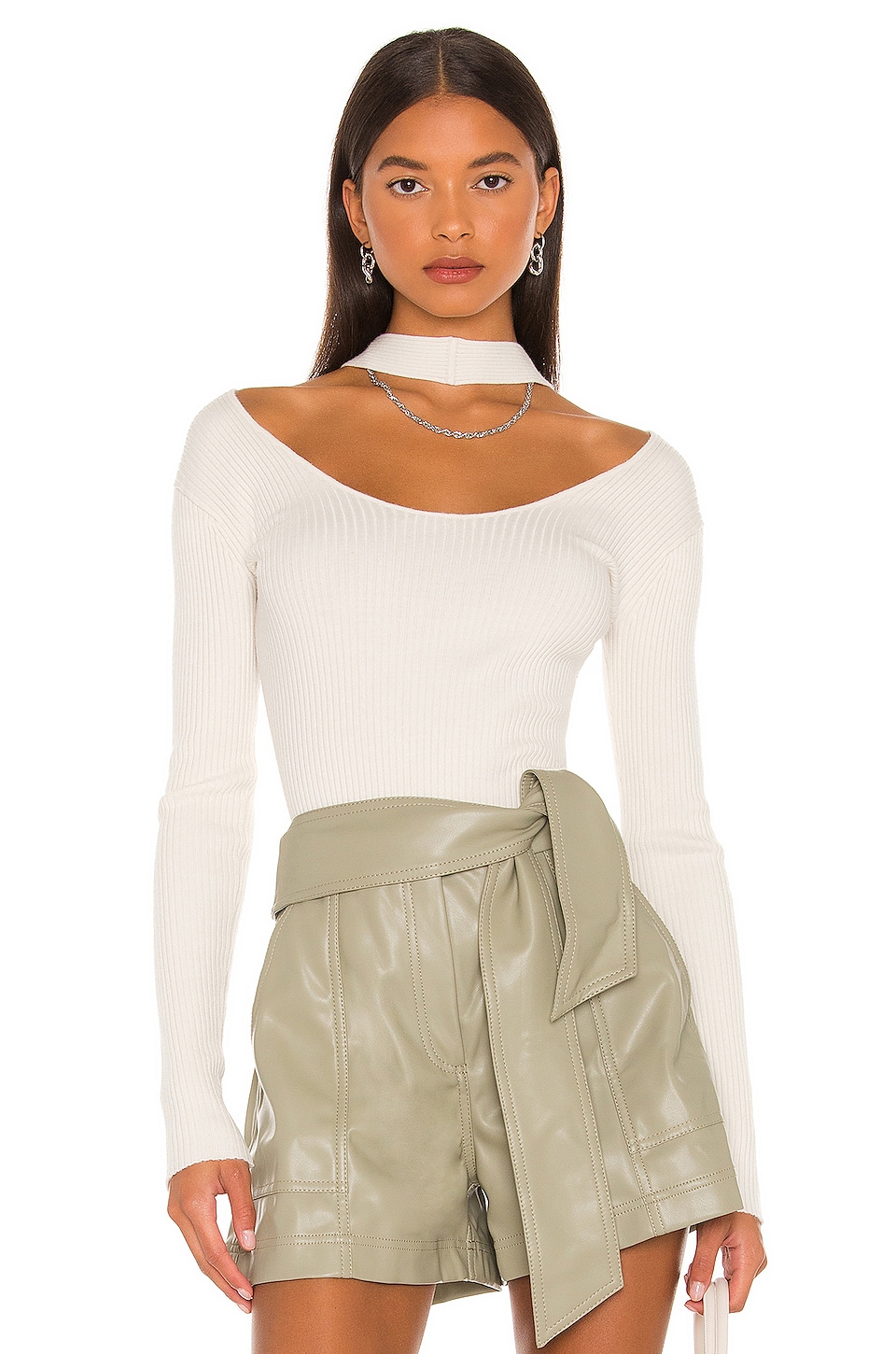 SIMKHAI Leah Twisted Cable Halter Top in Papyrus | REVOLVE