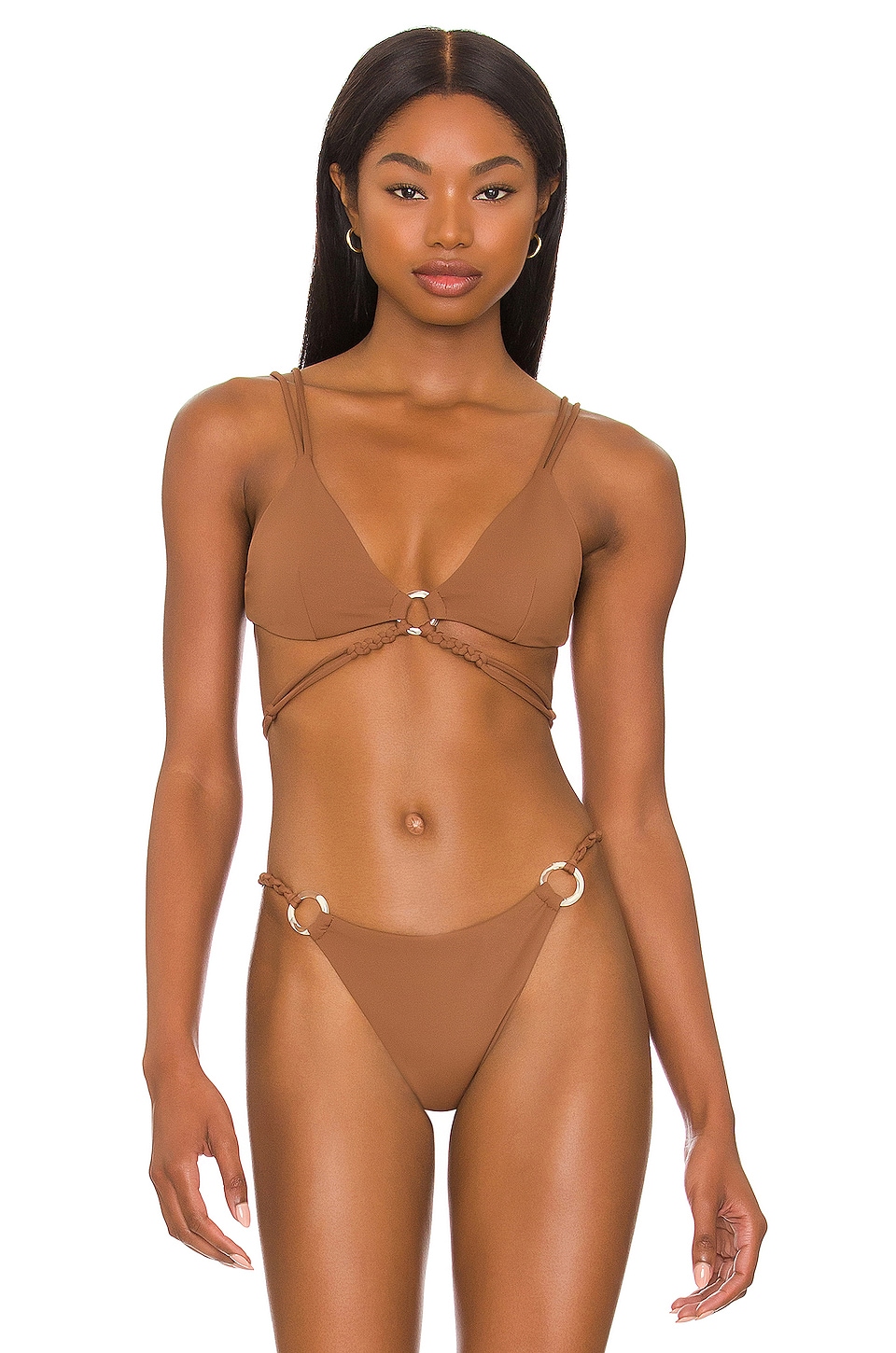 SIMKHAI Shaya Cut Out Bikini Top in Coffee | REVOLVE