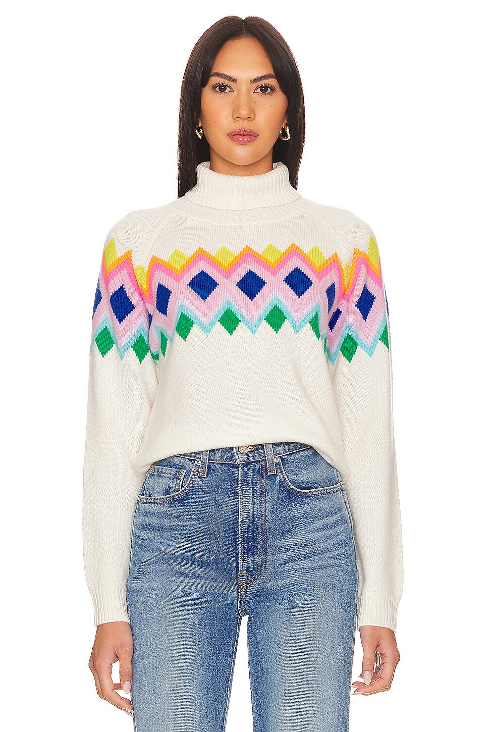 JUMPER 1234 Bright Fairisle Roll Collar in Cloud Dancer | REVOLVE