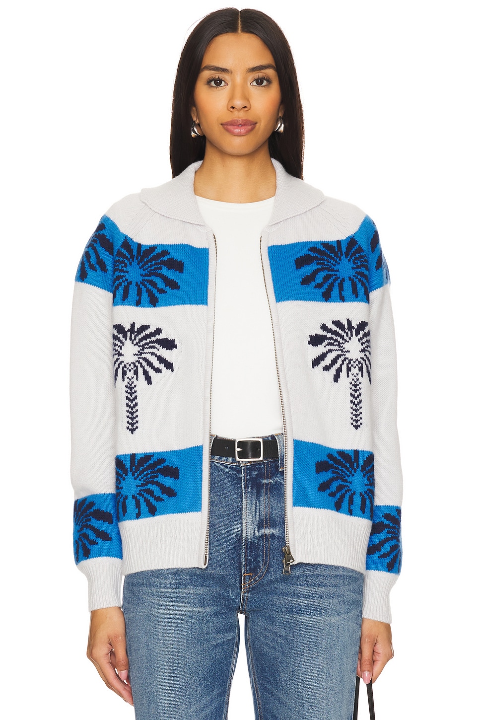 JUMPER 1234 Palm Cardigan in Fog Shark & Azure | REVOLVE