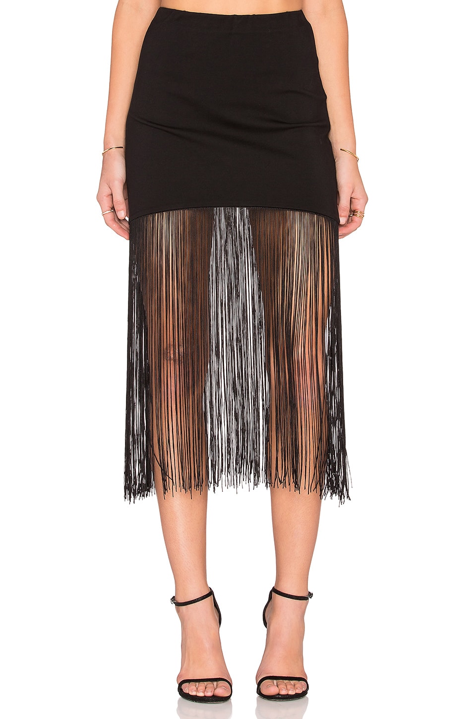 Karina Grimaldi Fringe Mini Skirt in Black | REVOLVE