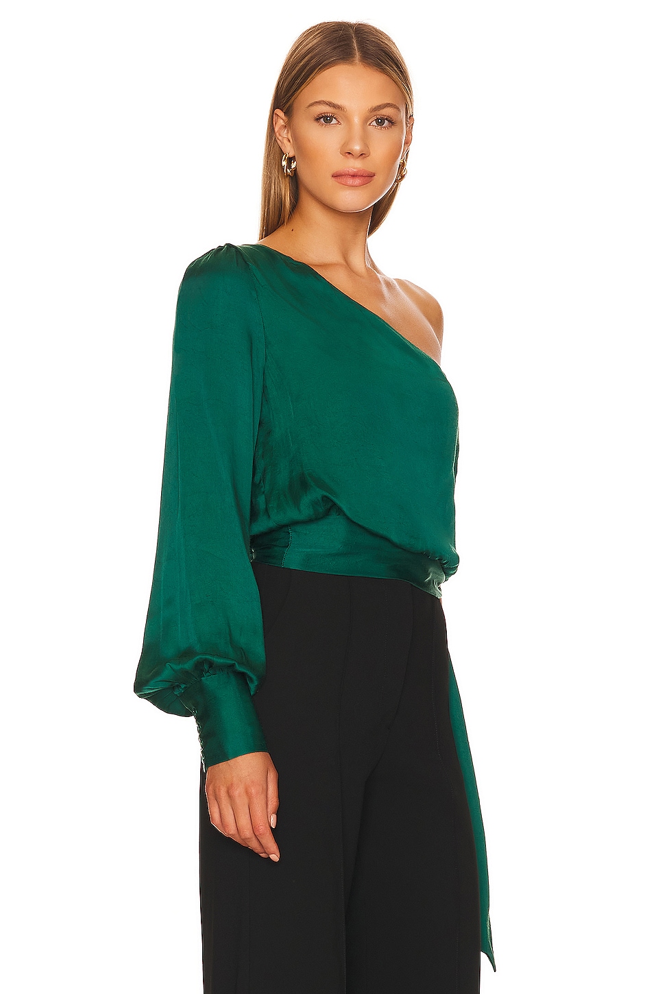 Karina Grimaldi Daniela Blouse in Hunter | REVOLVE