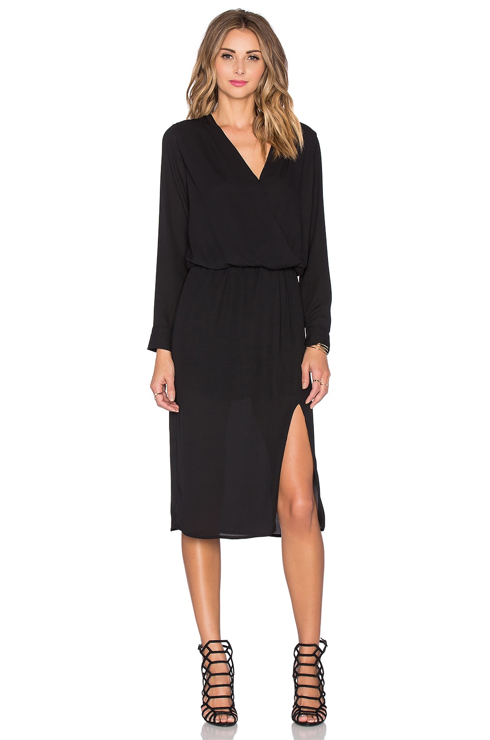 krisa Surplice Midi Dress in Black | REVOLVE