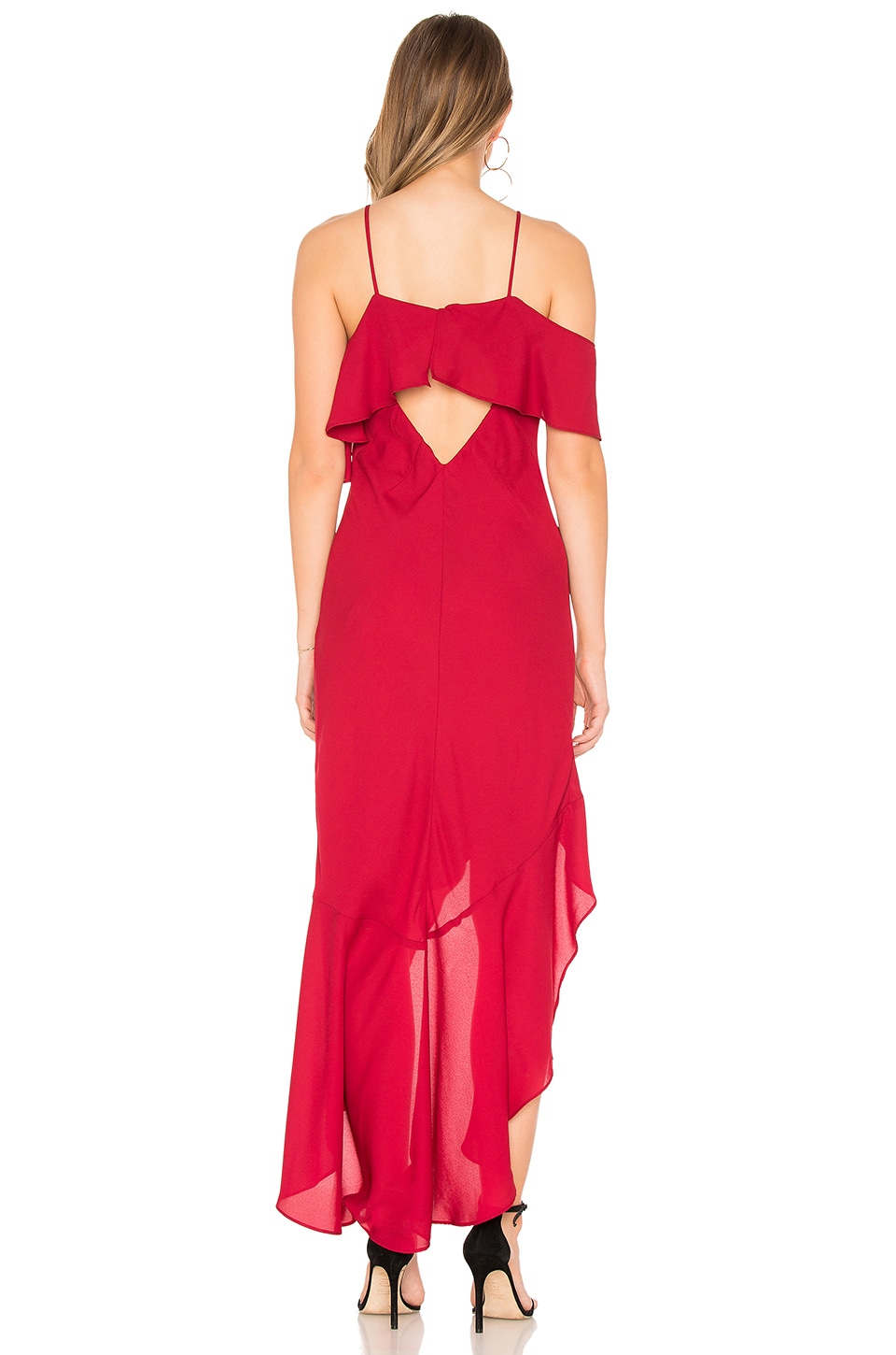 krisa High Low Ruffle Dress in Currant | REVOLVE