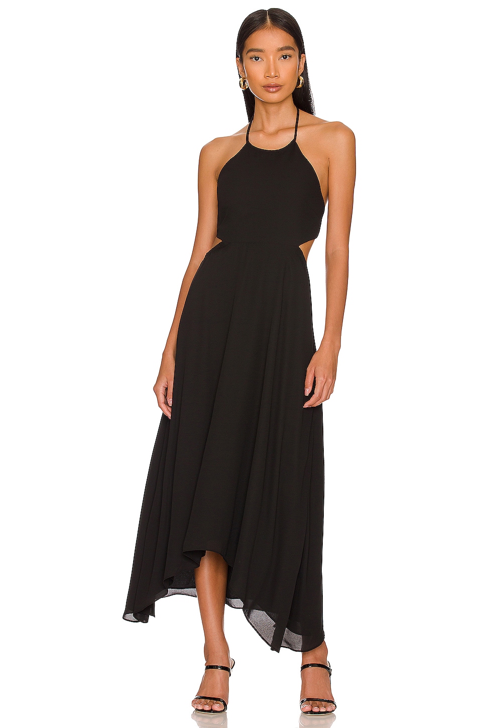 krisa Maison Cutout Handkerchief Maxi Dress in Black | REVOLVE