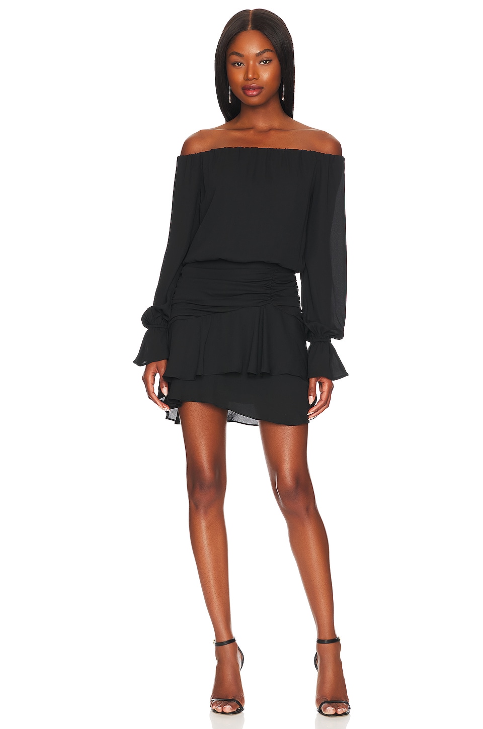 krisa Off Shoulder Ruffle Mini Dress in Black | REVOLVE