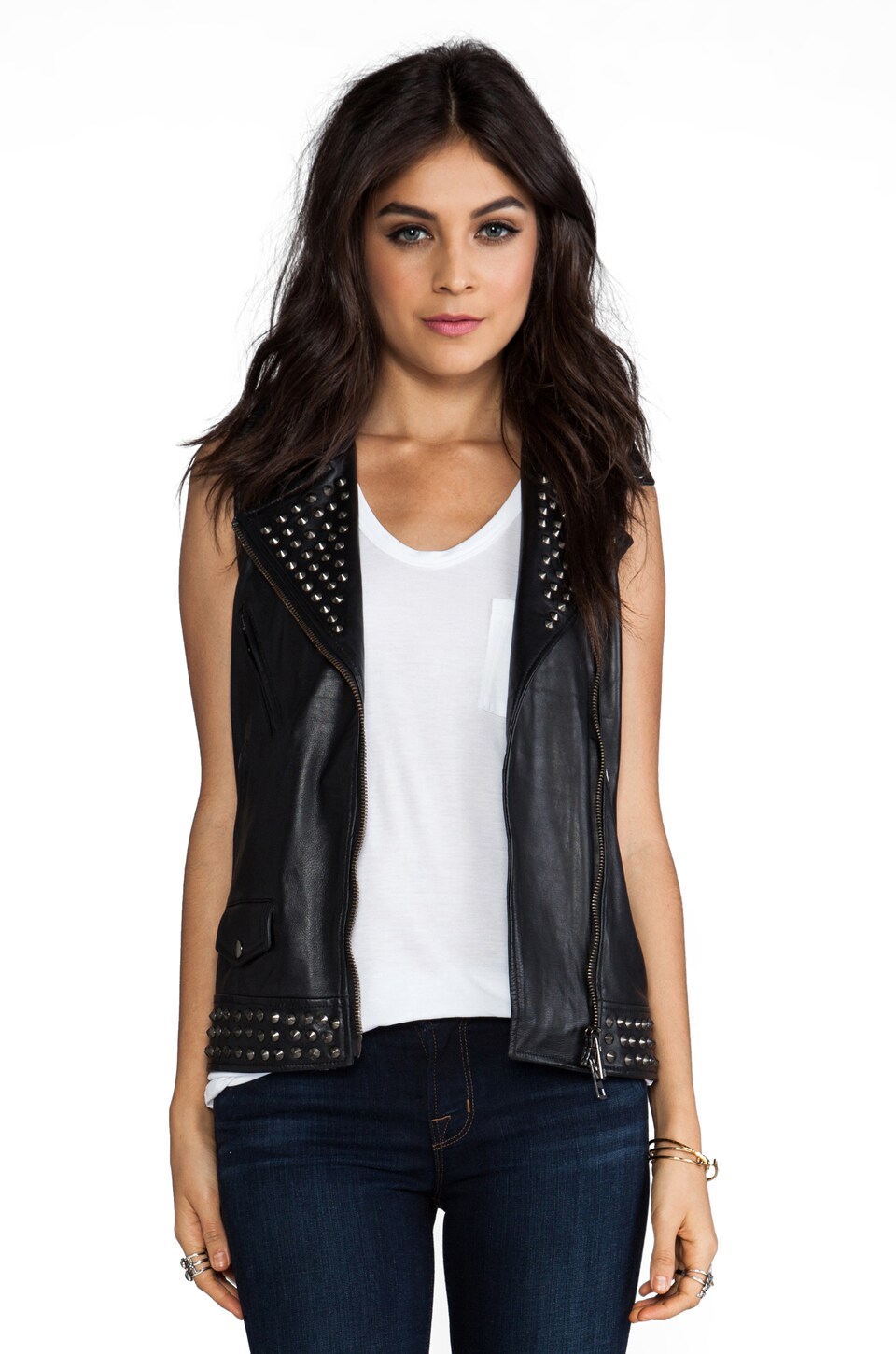 KENNA-T EXCLUSIVE Burnished Lamb Stud Moto Vest in Black | REVOLVE