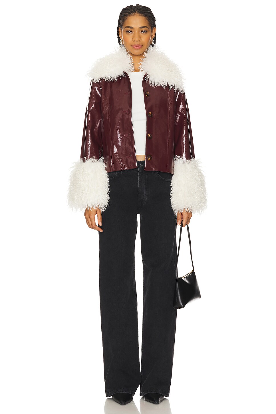 Kitri Bonnie Faux Fur Vinyl Jacket in Oxblood | REVOLVE