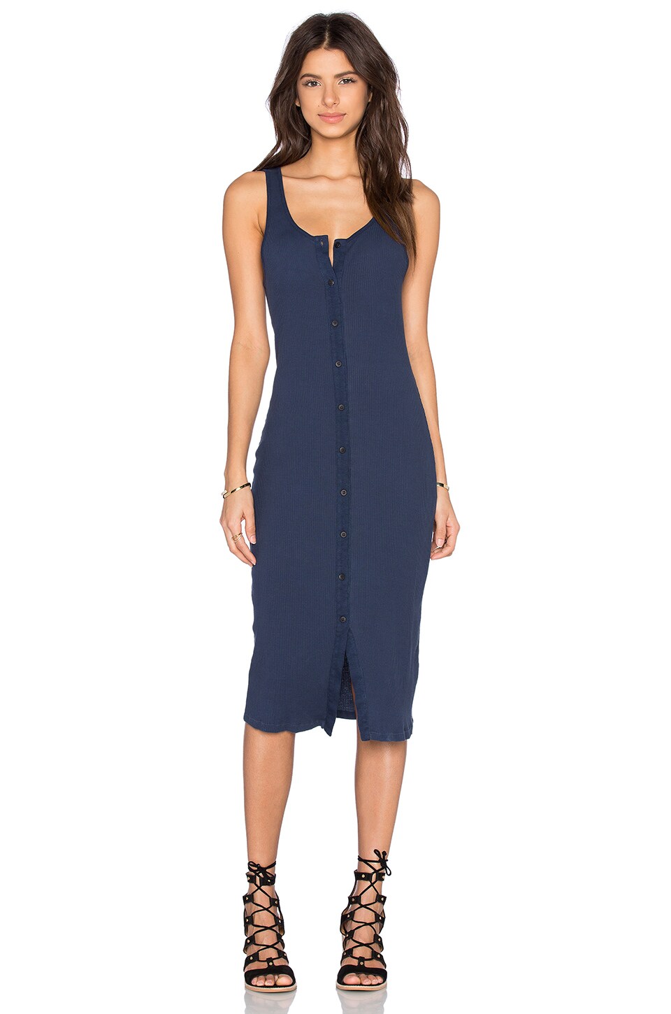 LACAUSA Button Rib Dress in Velvet | REVOLVE