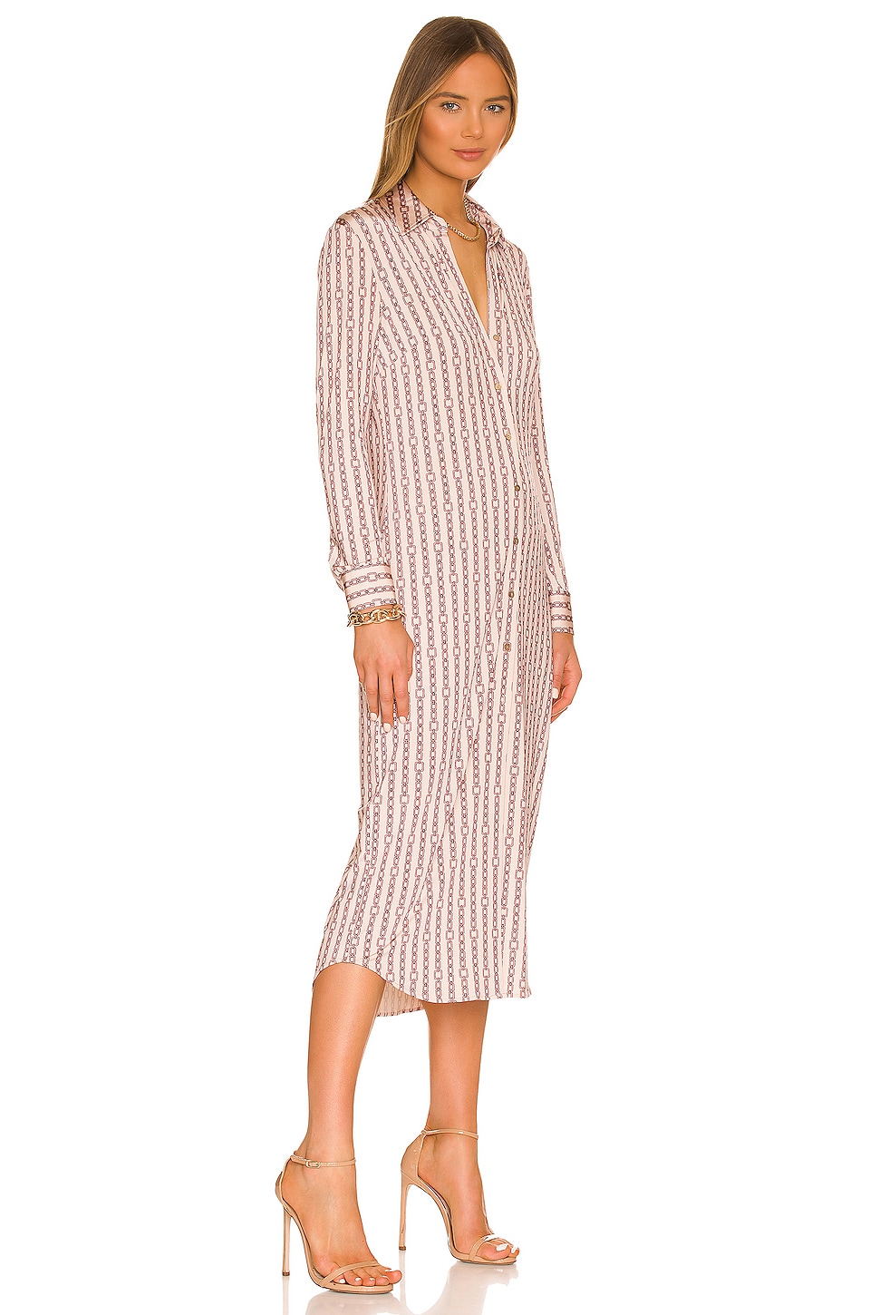 L'AGENCE Raelynn Shirt Dress in Quartz & Light Mocha Tonal Chains | REVOLVE