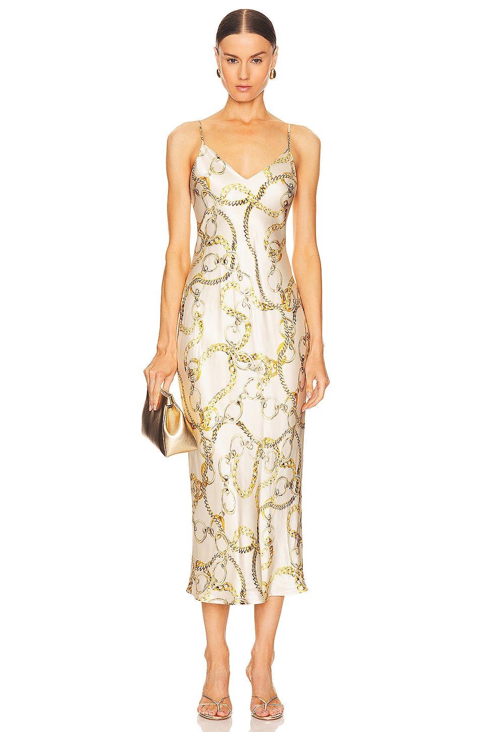 L'AGENCE Seridie Slip Dress in Ecru Multi & Chain | REVOLVE