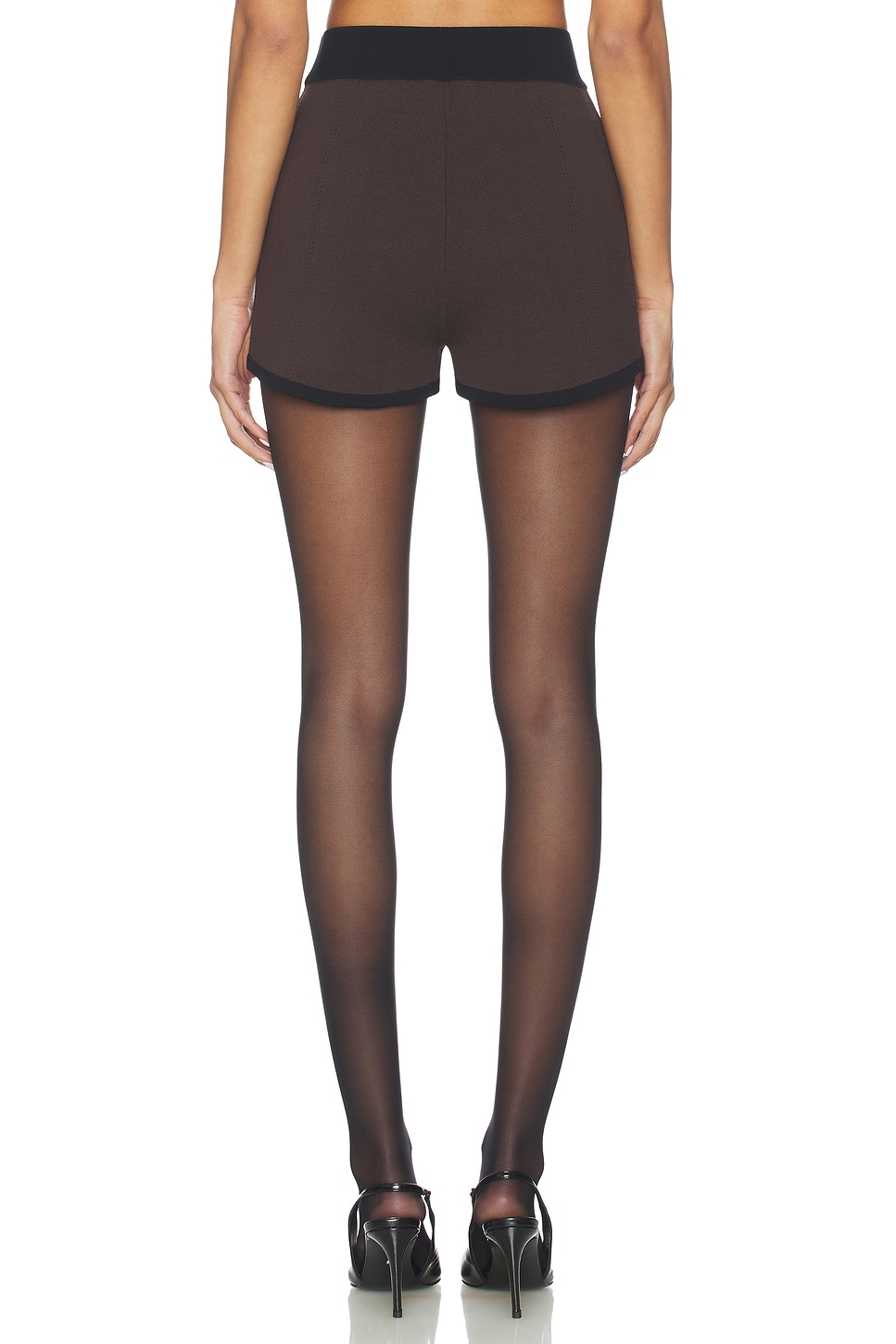 L'AGENCE Lumi Trim Knit Micro Short in Dark Brown & Black | REVOLVE