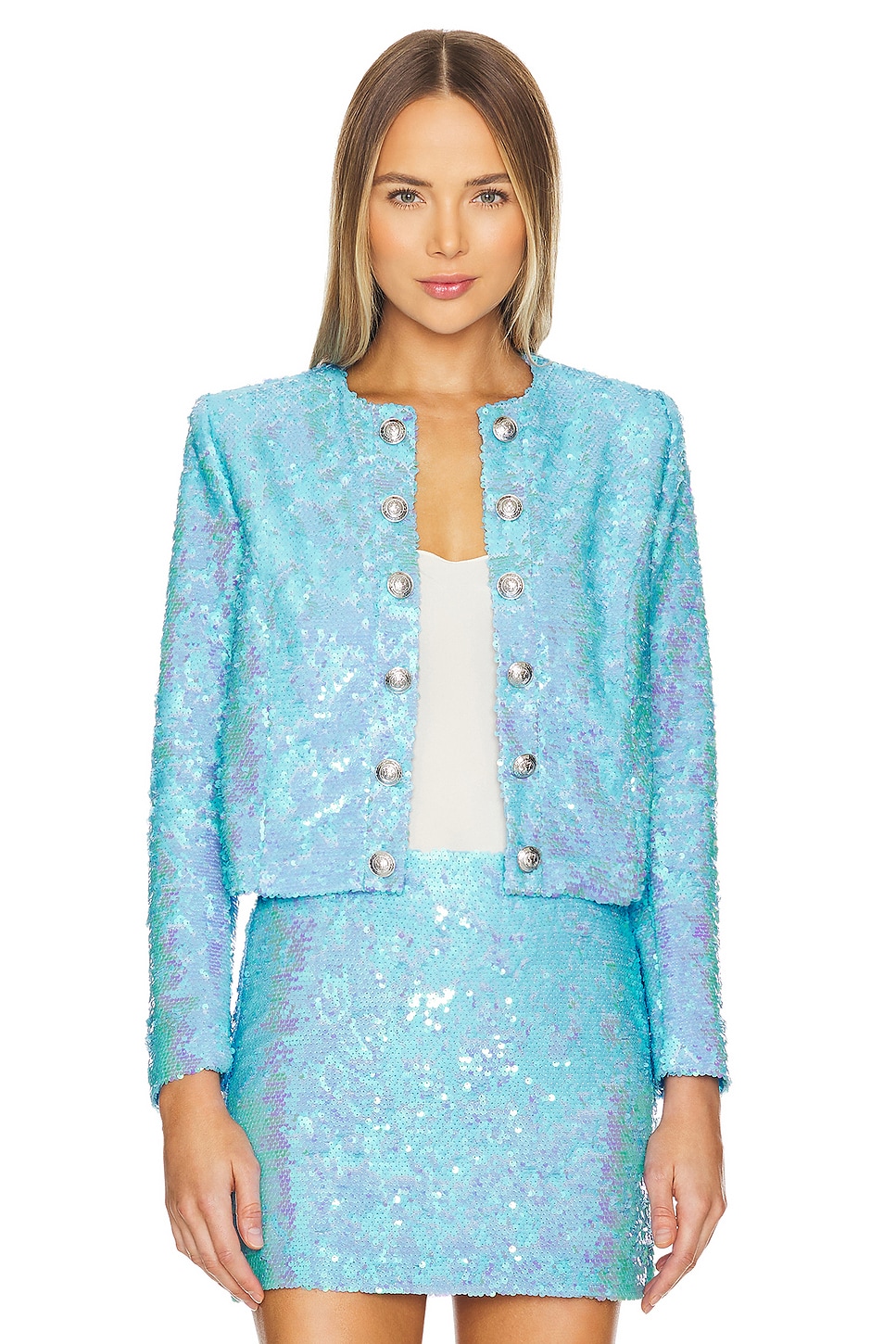 L'AGENCE Cerise Collarless Jacket in Cloud Blue | REVOLVE