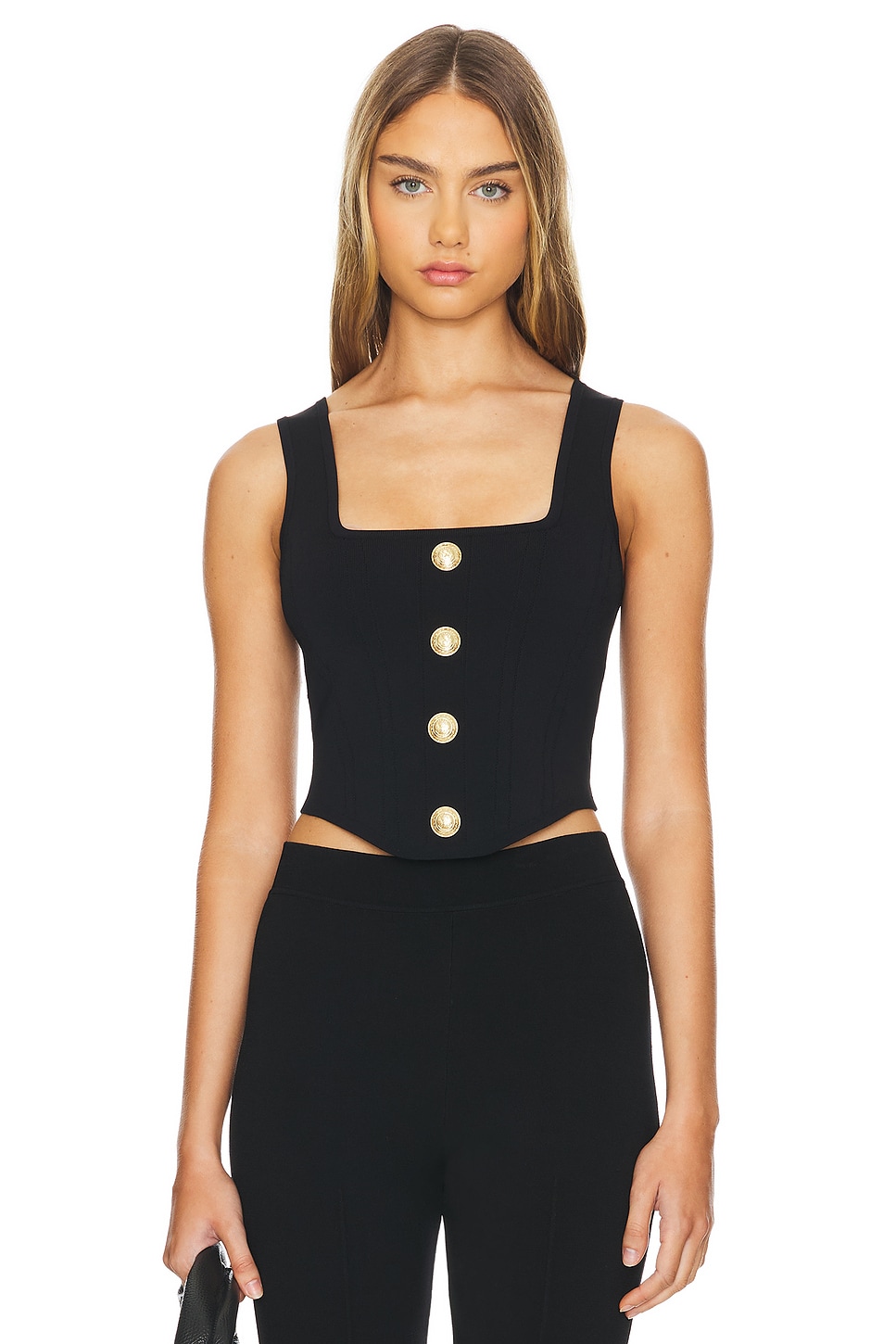 L'AGENCE Saga Square Neck Knit in Black & Gold | REVOLVE