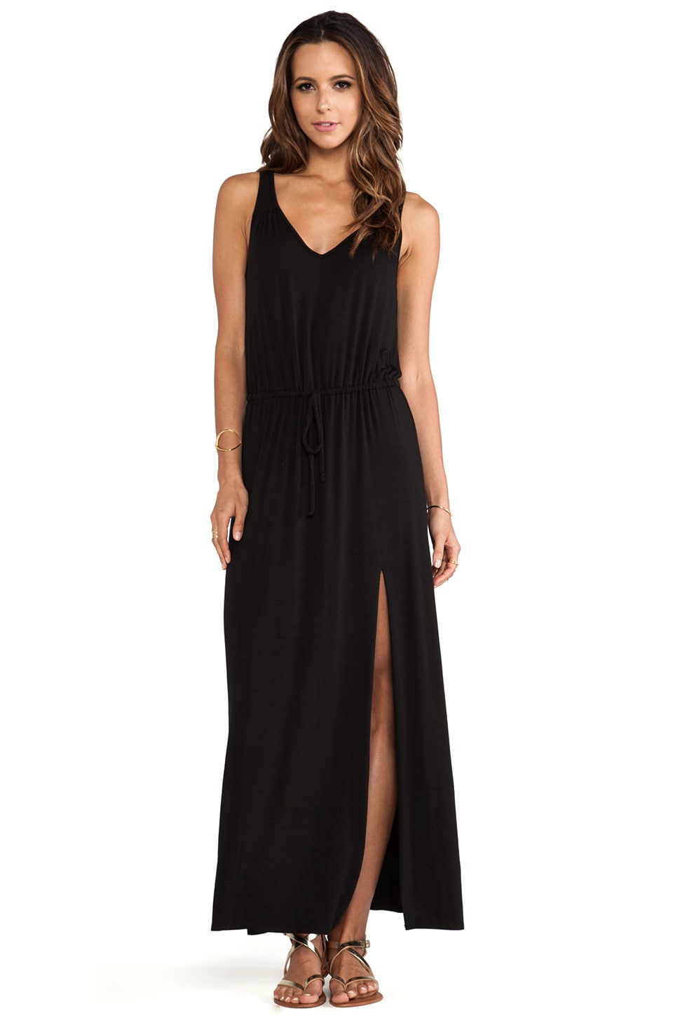 LA Made V Back Tie Maxi Dress in Black | REVOLVE