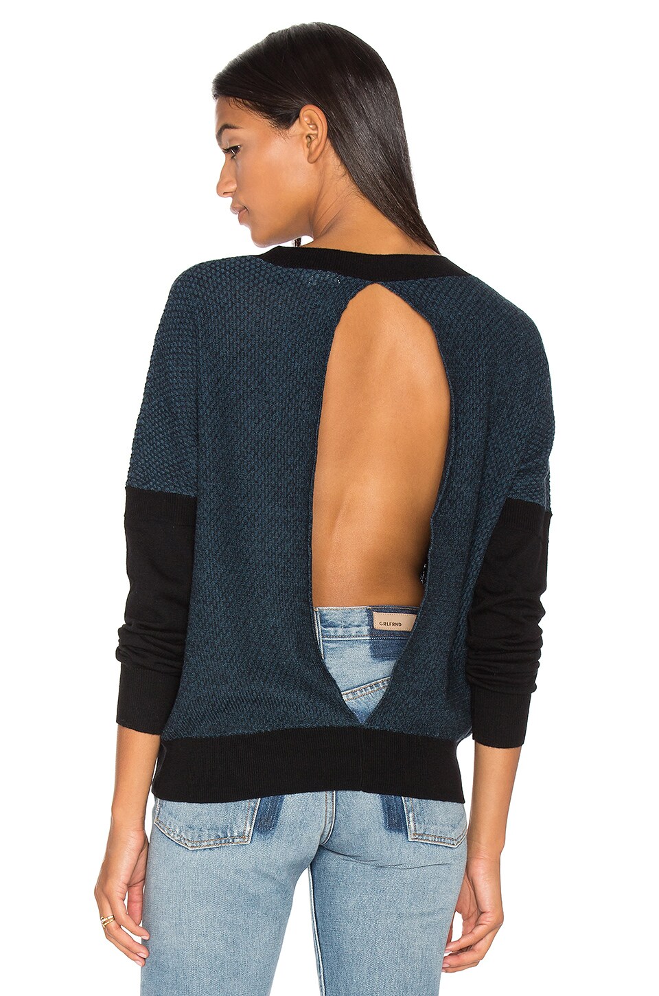 LA Made Oliver Split Back Sweater in Black Combo | REVOLVE