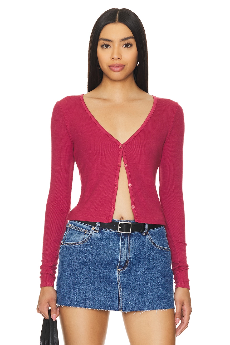 LA Made Sweet V Cardigan in Maroon in Colgate Maroon | REVOLVE