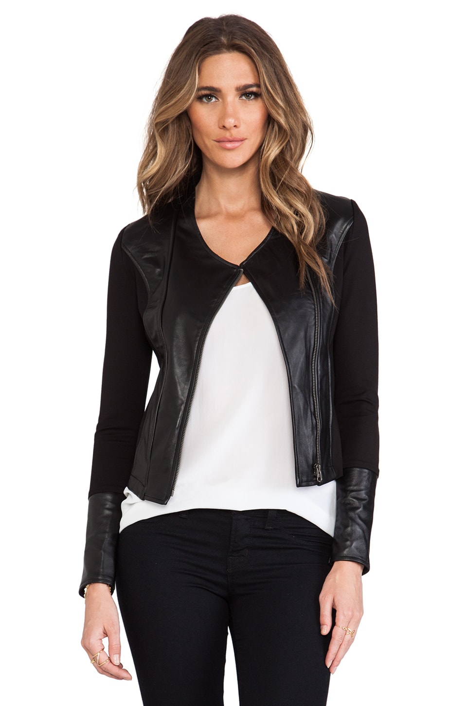 LA Made Lambskin Contrast Jacket in Black | REVOLVE
