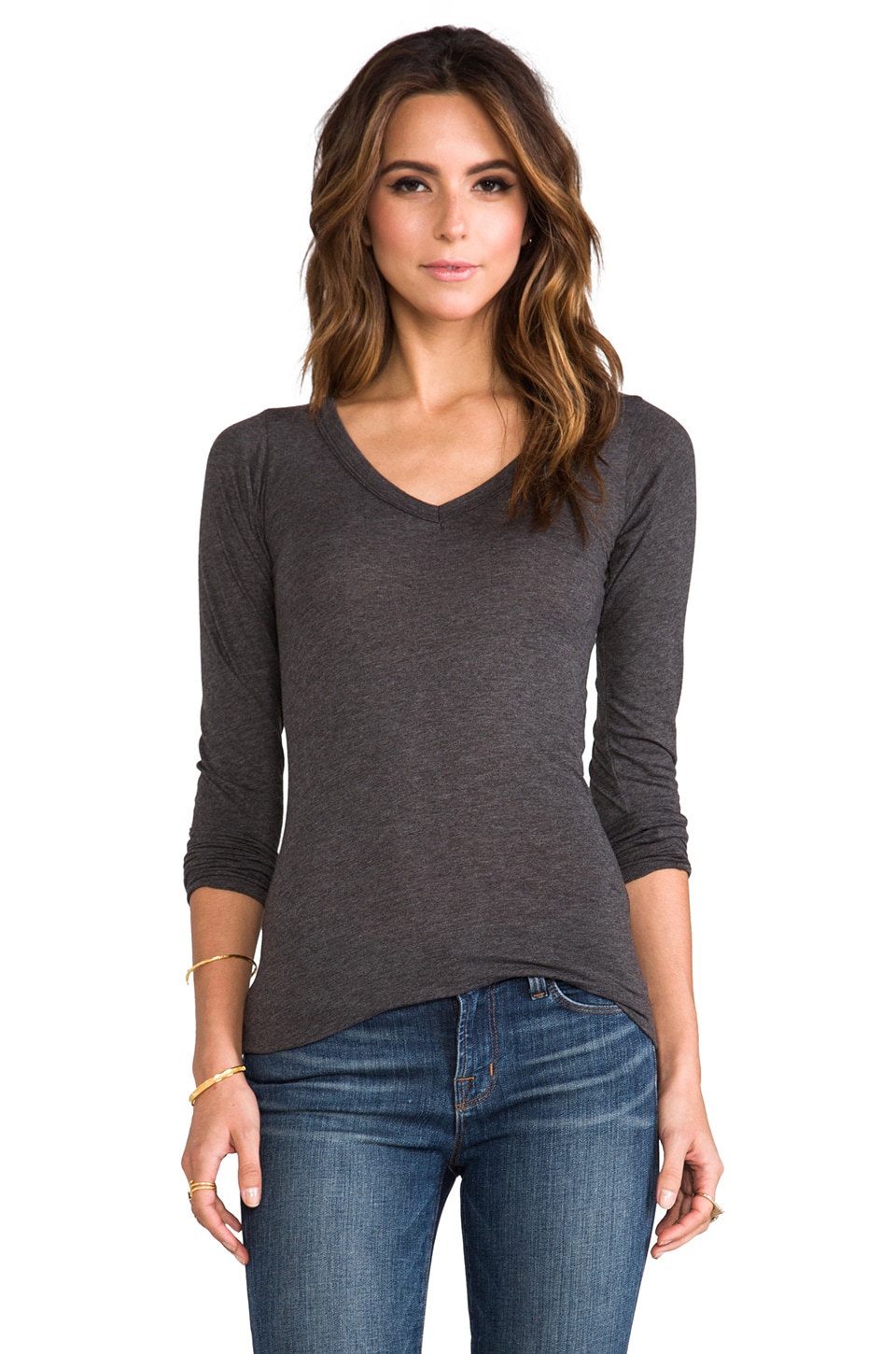 LA Made Tissue Jersey Long V Tee in Anthracite | REVOLVE
