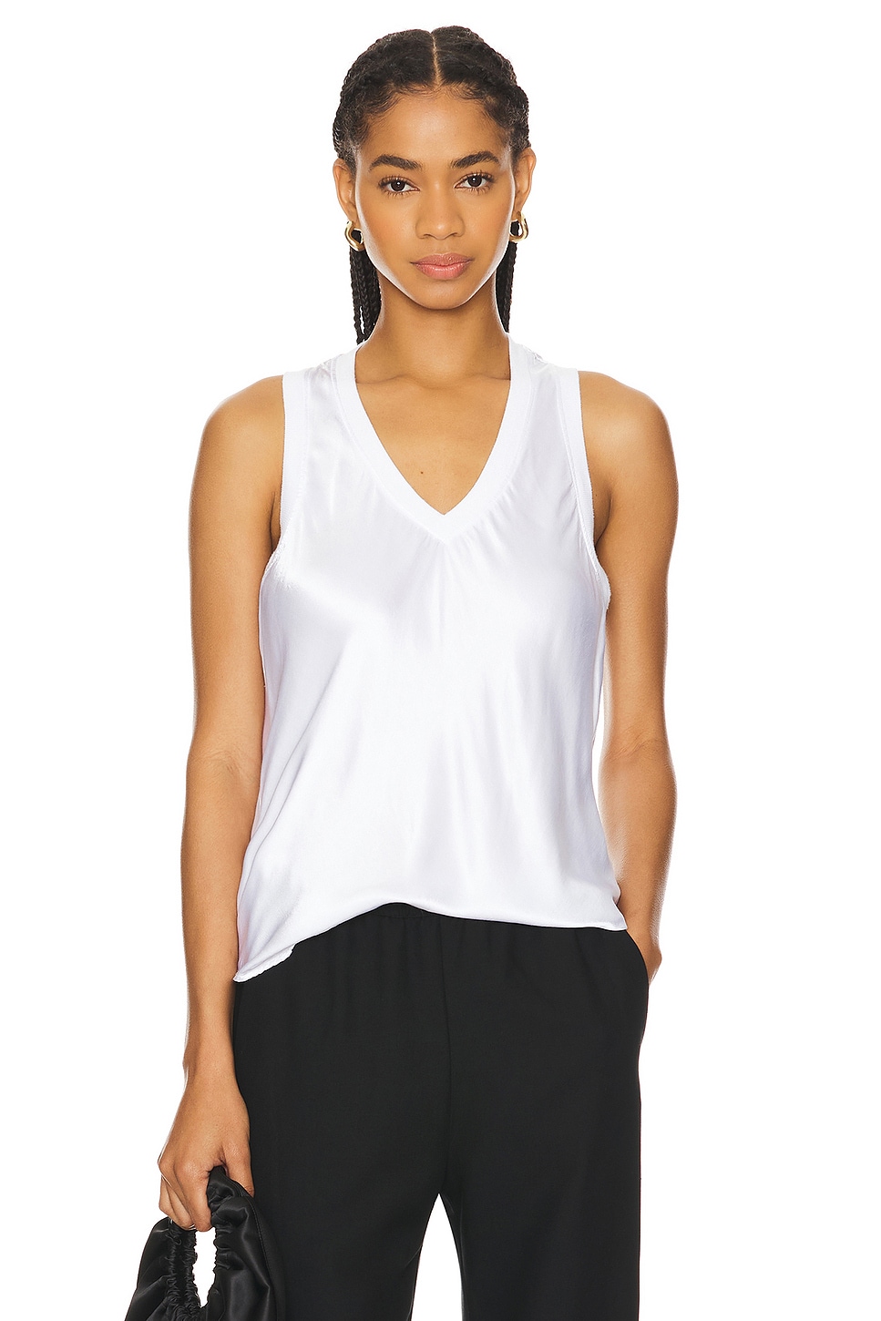 LA Made Bridget Silky Racer Tank in White | REVOLVE
