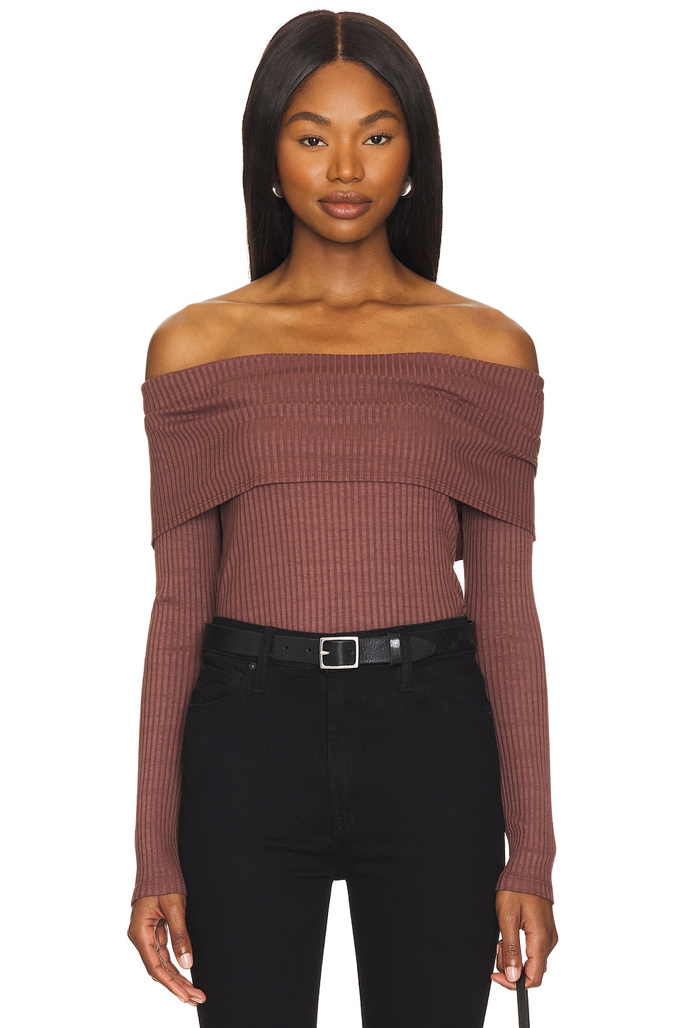 LA Made Kayla Off Shoulder Long Sleeve Top in Hazelnut | REVOLVE