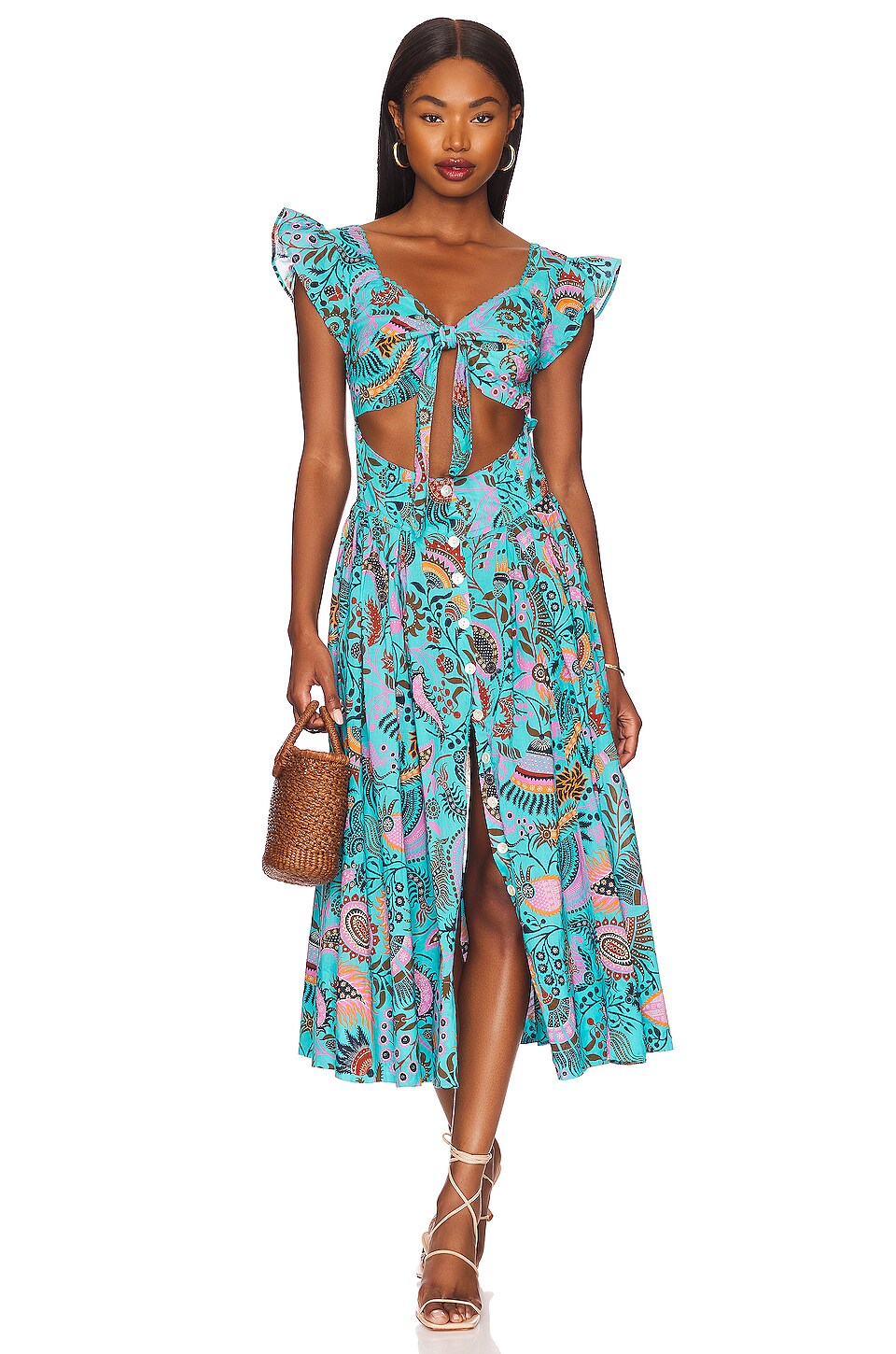 Love the Label Amalia Midi Dress in Molly Turquoise Print | REVOLVE