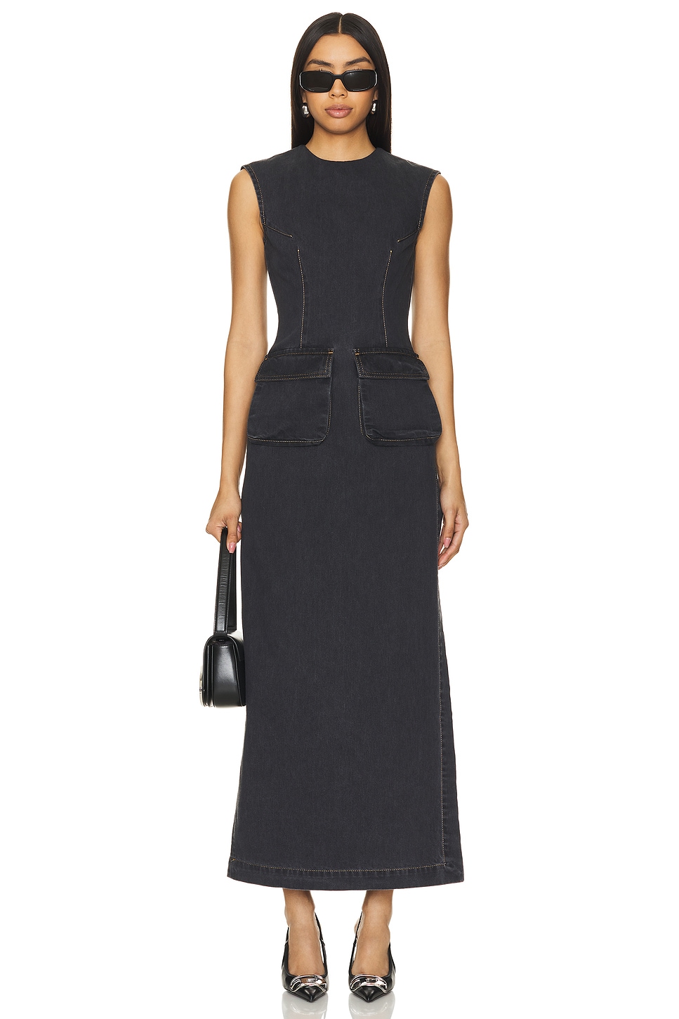 LADO BOKUCHAVA Cargo Maxi Dress in Charcoal | REVOLVE