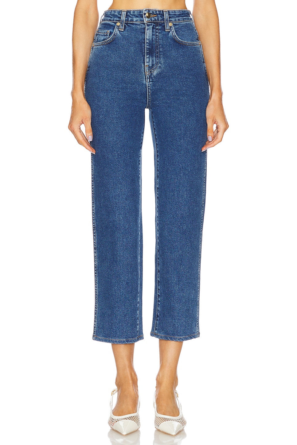 L'Academie by Marianna Elodie High Rise Crop Jeans in Medium Blue | REVOLVE
