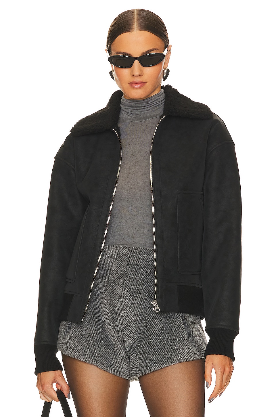 L'Academie Camila Shearling Bomber in Black | REVOLVE