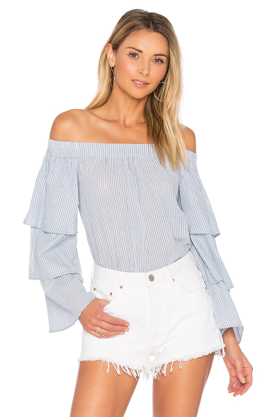 L'Academie x REVOLVE The Layered Off Shoulder in Blue Ladder Stripe ...