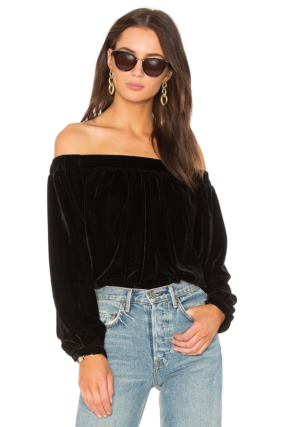 L'Academie The Elastic Off Shoulder Top in Onyx | REVOLVE