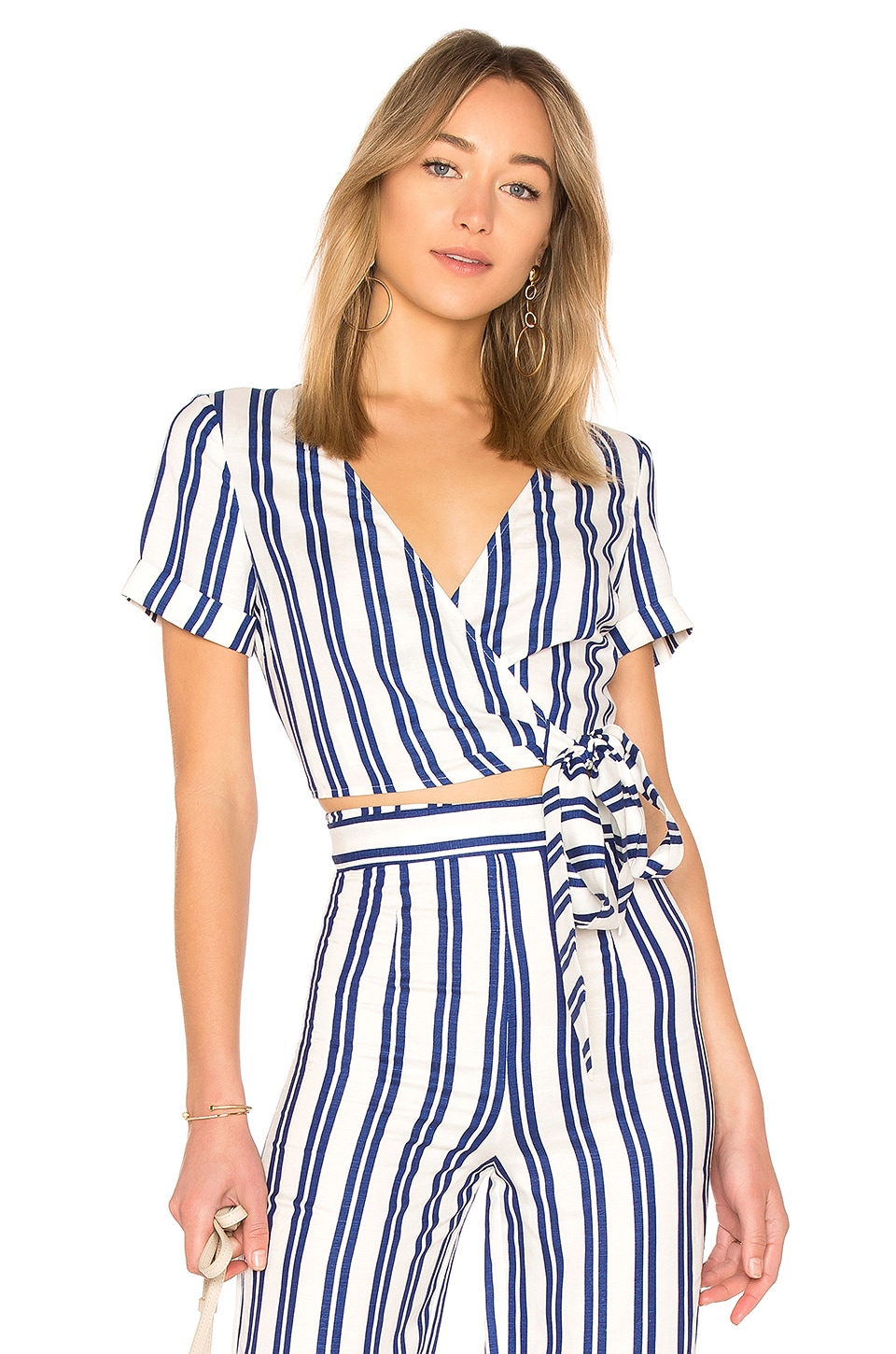 L'Academie The Lani Wrap Top in Ocean Stripe | REVOLVE