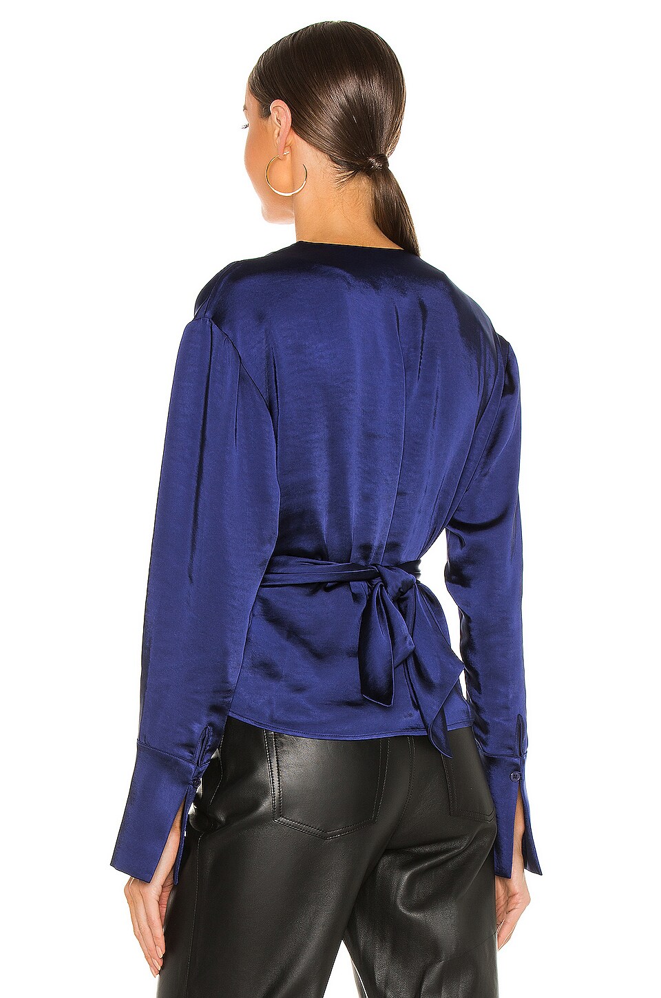 L'Academie Cross Wrap Blouse in Navy | REVOLVE