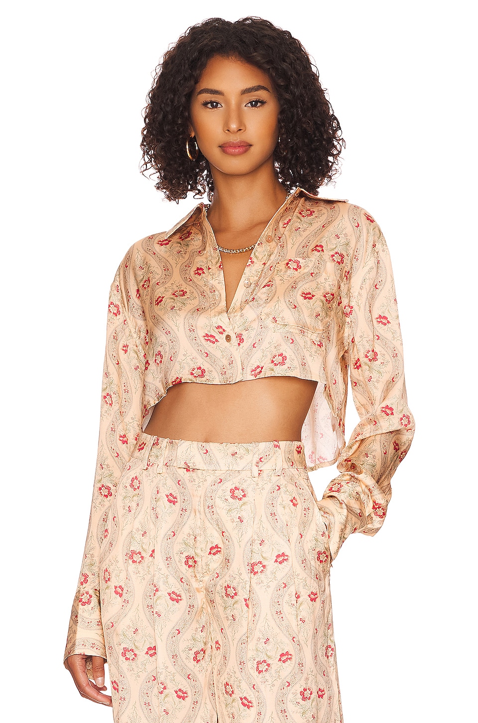 L'Academie Cropped Lenae Top in Ivory Tapestry Multi | REVOLVE