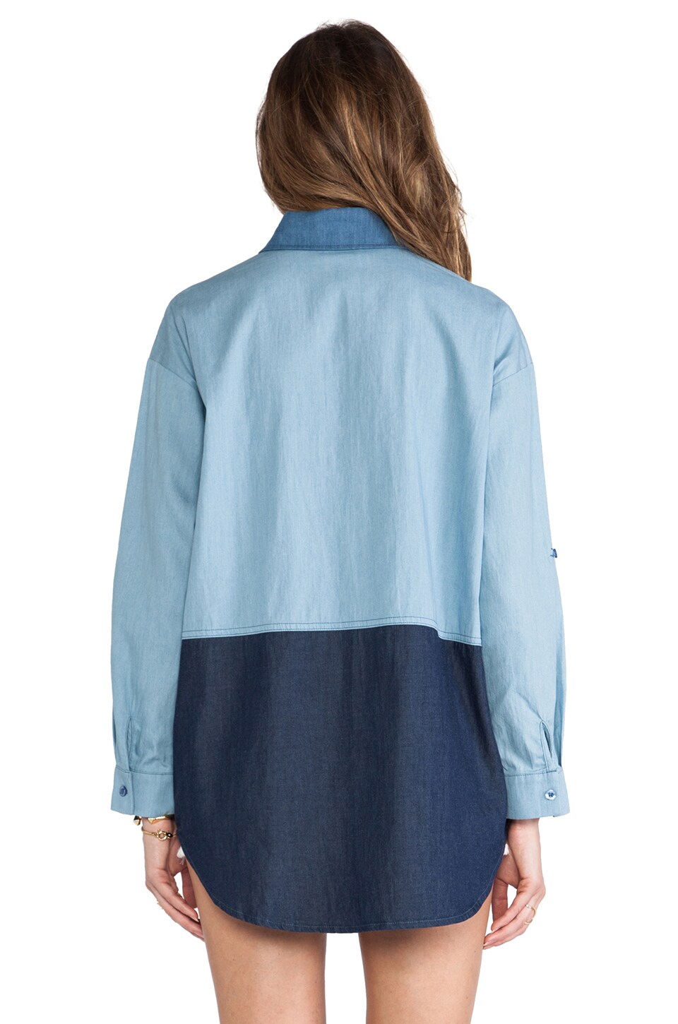 Line & Dot Mixed Media Shirt Dress in Mixed Denim in Mix Denim | REVOLVE