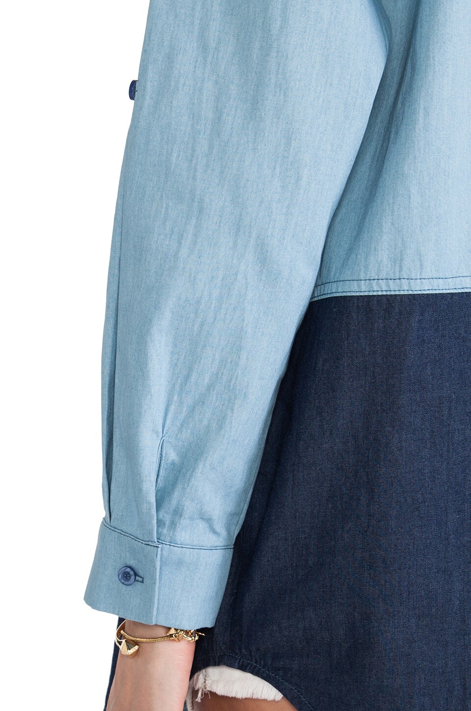 Line & Dot Mixed Media Shirt Dress in Mixed Denim in Mix Denim | REVOLVE