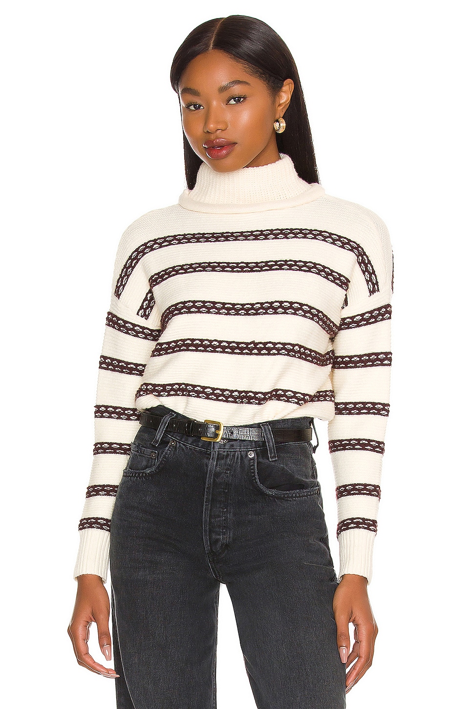 Line & Dot Striped Sweater in Creme & Brown | REVOLVE
