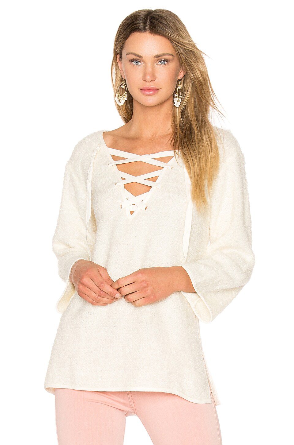 Line & Dot Larch Lace Up Top in Cream | REVOLVE