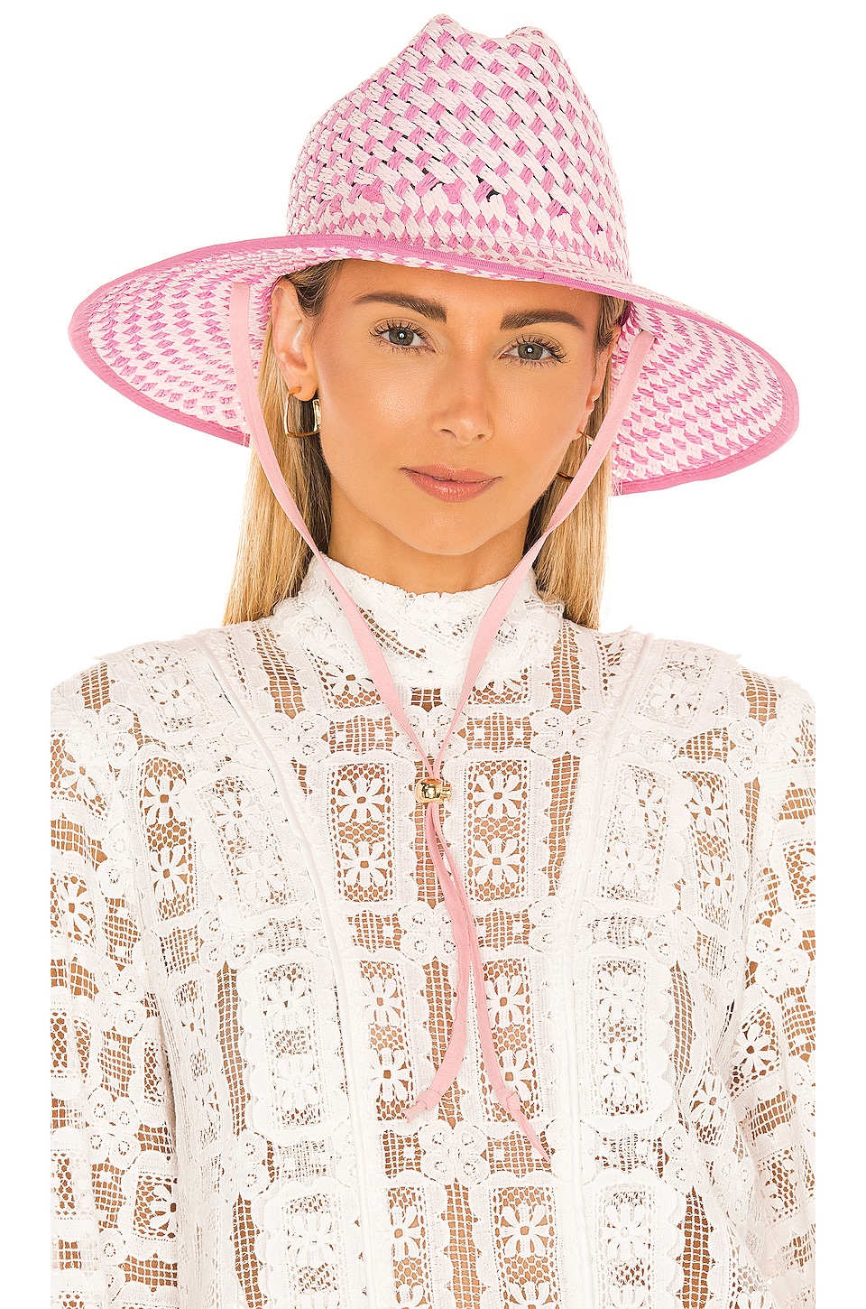 Lele Sadoughi Straw Checkered Hat in Blush | REVOLVE