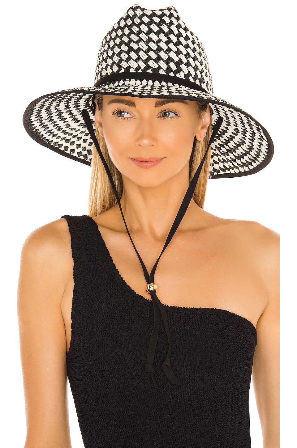 Lele Sadoughi Straw Checkered Hat in Black & White | REVOLVE