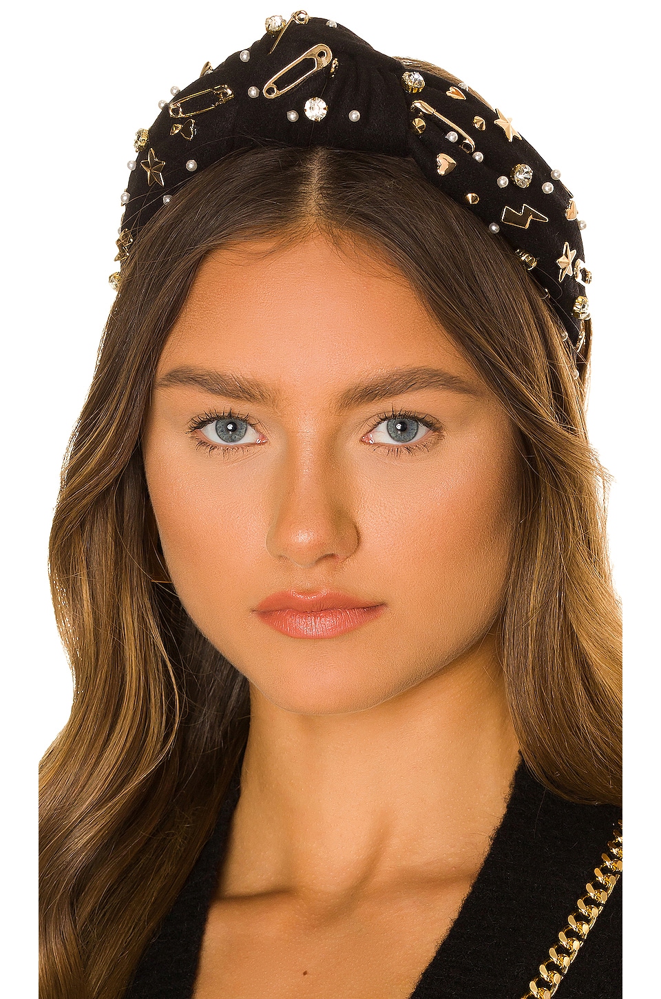 Lele Sadoughi Rocker Embellished Knotted Headband in Jet | REVOLVE