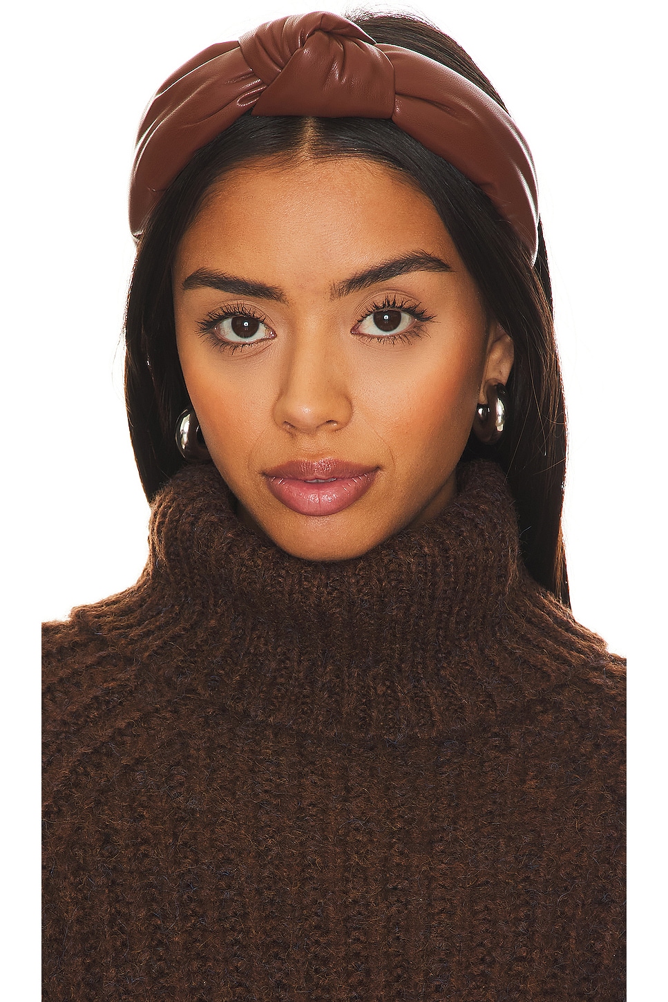Lele Sadoughi Faux Leather Knotted Headband in Walnut | REVOLVE