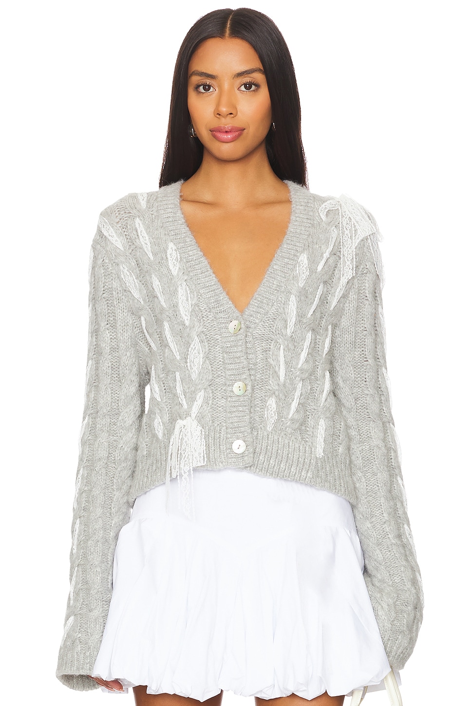 LoveShackFancy Louella Cardigan in Silver Mist | REVOLVE