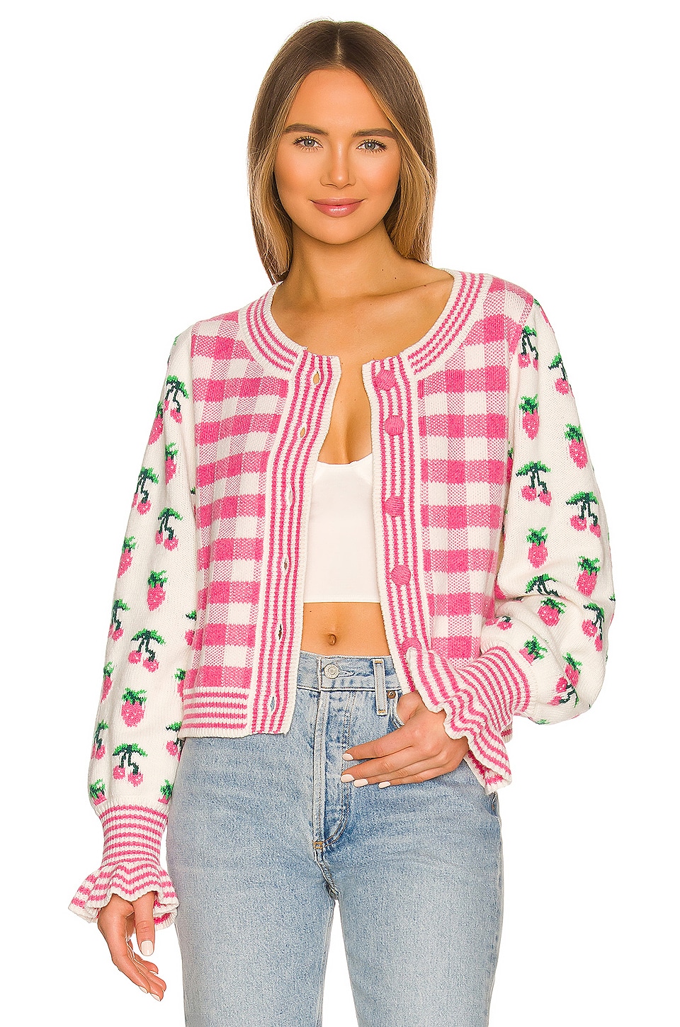 LoveShackFancy Keoni Cardigan in Fruit Punch Pink | REVOLVE
