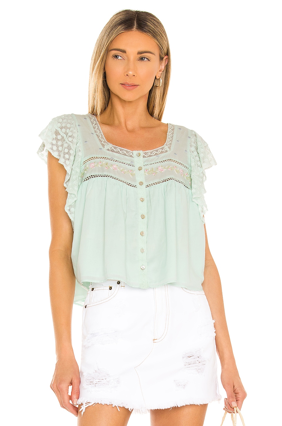 LoveShackFancy Deona Top in Seafoam | REVOLVE