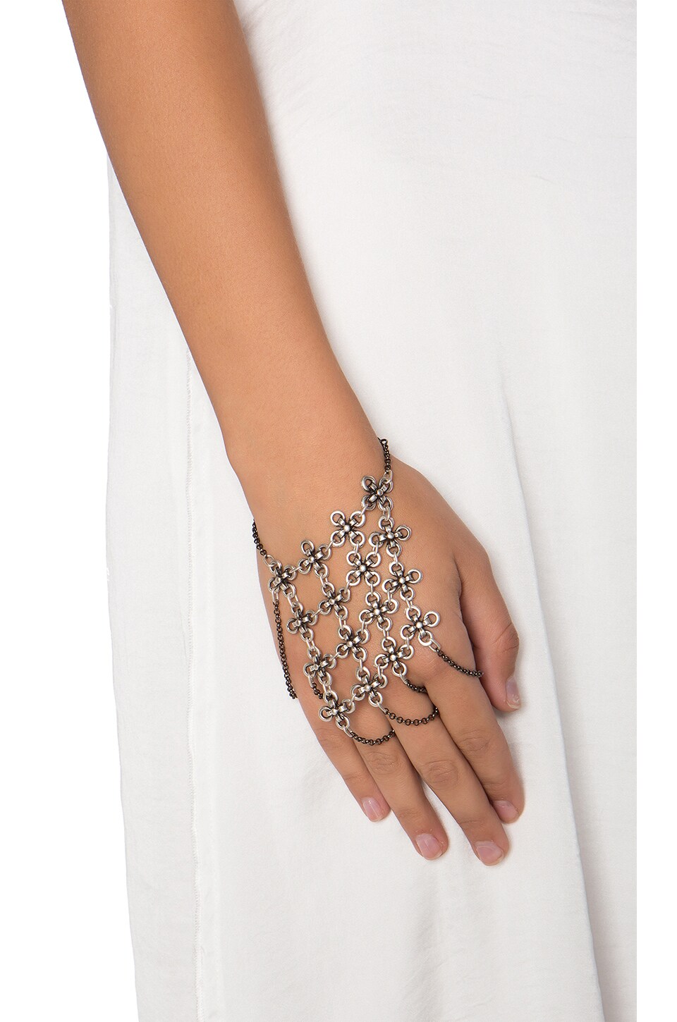 Litter Agave Flower Hand Chain in Antique Silver & Gunmetal | REVOLVE