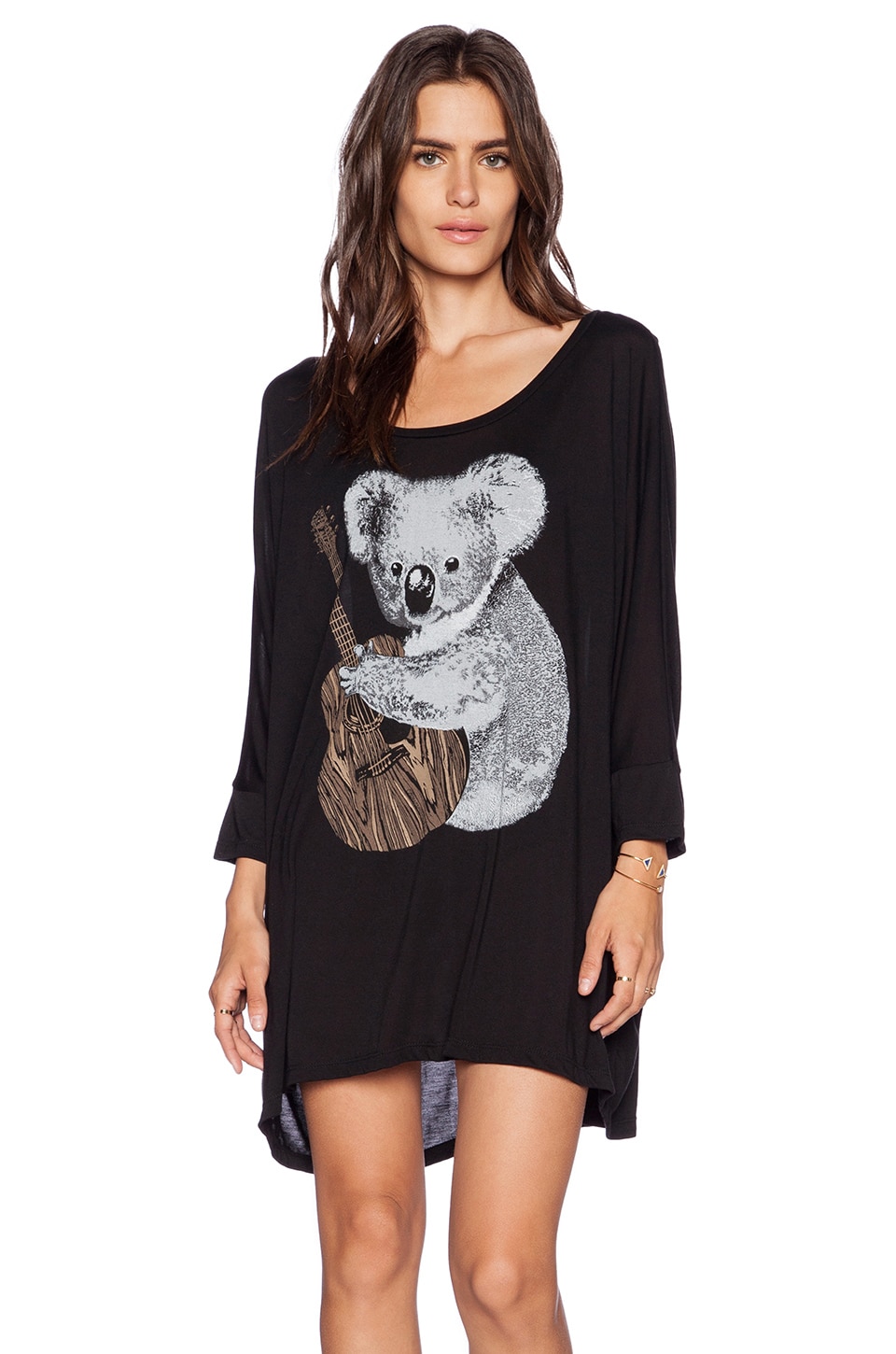 Lauren Moshi Milly 3/4 SLV Oversized Koala Dress in Black | REVOLVE